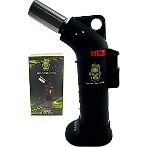 Space King powerful single jet angled flame torch lighter - Smooth Finish - Premium Quality - Adjustable Flame & Lock Function - Perfect for Kitchen, BBQ, Outdoors, Travel, Garage, and more (Black)