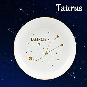 Homlouue Taurus Gifts for Women Zodiac Ring Dish, Taurus Birthday Gifts Ceramic Astrology Sign Jewelry Dish Zodiac Gifts for Taurus Constellation for Women Girls