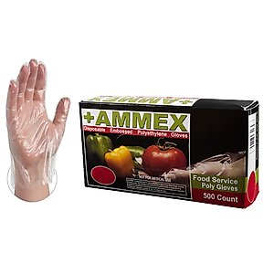 AMMEX Clear Poly Disposable Gloves (Box of 500) - Medium