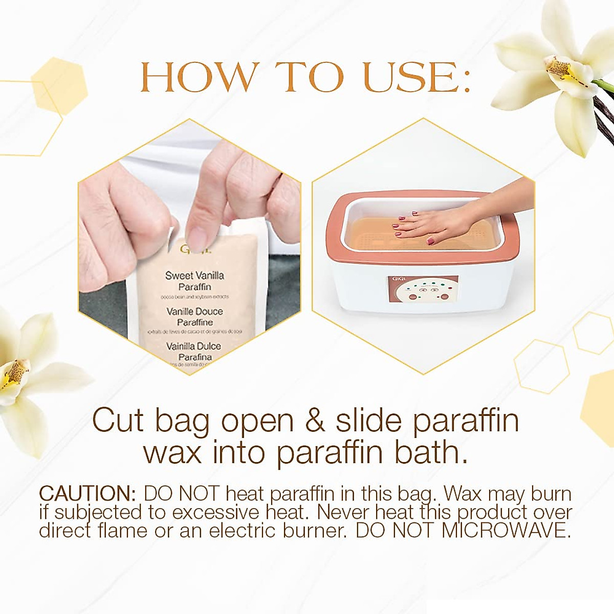 GiGi Paraffin Wax, Sweet Vanilla Paraffin Bath Wax With Spa Quality Finish, with Cocoa Bean and Soybean Extracts, 16 Oz.