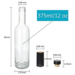 Encheng 12 oz Glass Bottles With Cork Lids,Home Brewing Bottles Juicing Bottles With Caps Shrink Capsules,Clear Beveage Bottles For Sparkling Wine,Kefir,Food Storage,Leak Proof,Dishware Safe,12Pack