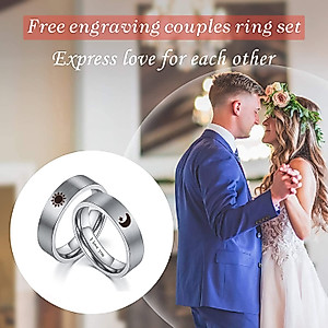 Personalized Matching Rings for Couples Sun and Moon Rings Heart Promise Couple Ring Customized Black Engagement Wedding Ring Band Sets Valentine's Day Jewelry Christmas Gift (Custom Silver Couples Sun and Moon Rings)