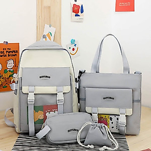 LaurelTree Kawaii Aesthetic Cute 4pcs School Bags Set with Accessories School Suppliers for Teens Girls Backpack Tote Bag (Black)