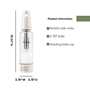Asfolia Portable Sparkling Water Maker - Travel Soda Maker for Home & Outdoor, 1L Carbonating Bottle, 10 Pack CO2 Cylinders, Compact Carbonated Water Machine for Flavored Drinks, Soda Machine (White)