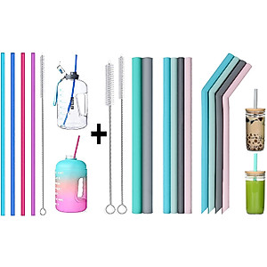 ALINK 15 inch Extra Long Silicone Straws + 2 Silicone Boba Straws 8 Smoothie Straws