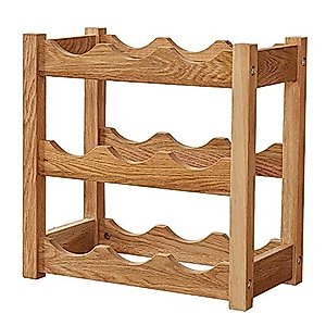 PIBM Stylish Simplicity Wine Rack Creative Simple European and American Rural Garden/Solid Wood Oak/Tabletop Wine Bottle Rack Wine Rack Wood Color 9 Bottles