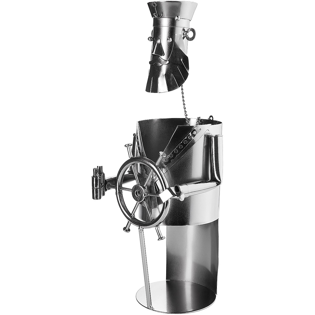 BRUBAKER Wine Bottle Holder 'Boat Captain' - Metal Sculpture - Wine Rack Decor - Tabletop - incl. Greeting Card
