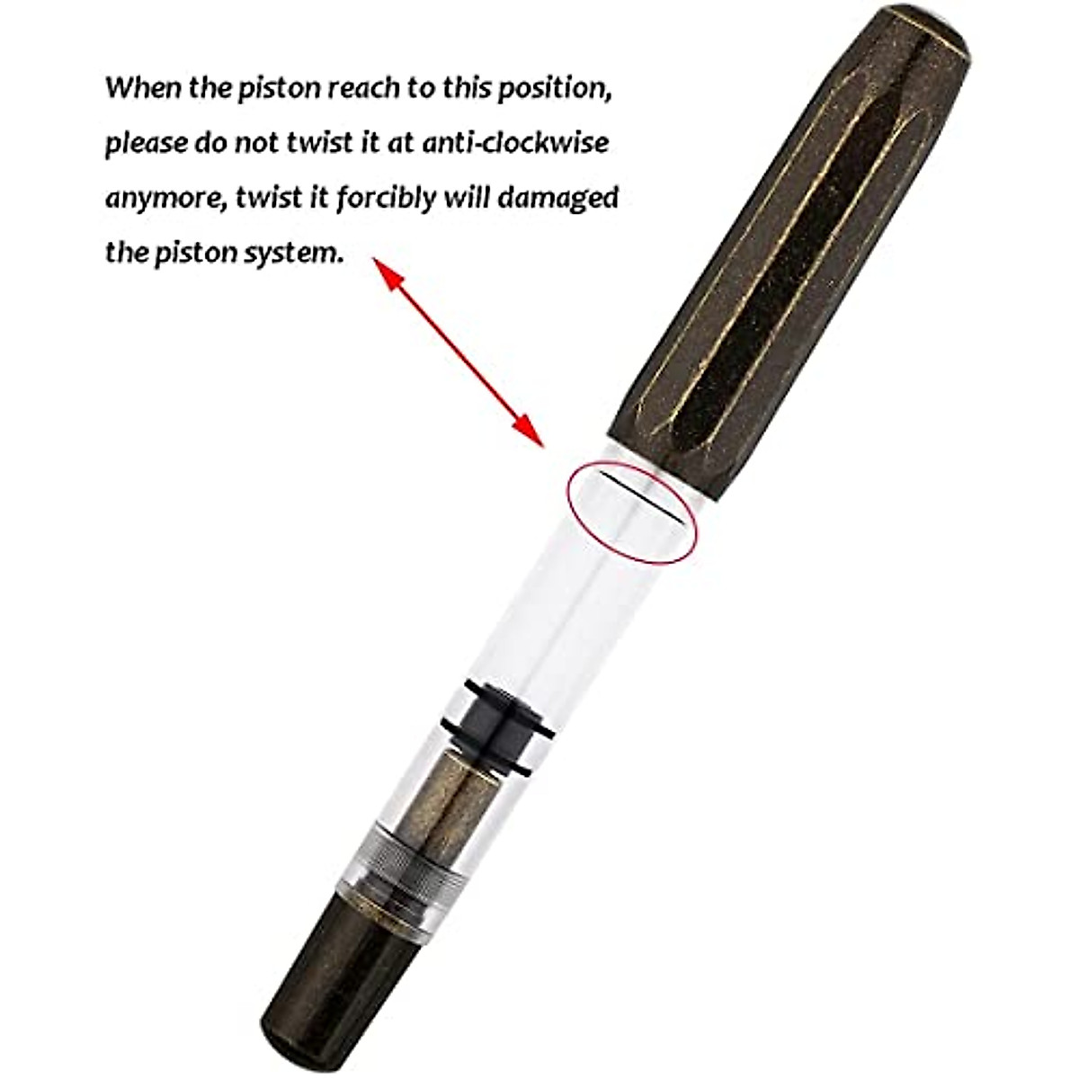 Majohn T1 Piston Fountain Pen Fine, Vintage Brass Transparent Acrylic Large Ink Capacity Writing Gift Box