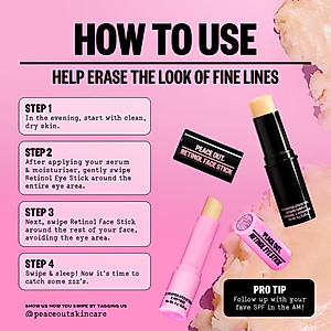 PEACE OUT Skincare Retinol Eye Stick, Daily Retinol Anti-Aging Under Eye Serum Balm, Helps Reduce Fine Lines and Dark Circles, Revitalize Eye Area with Peptides and Astaxanthin (.14 oz)