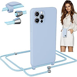 Blaspins Crossbody Phone Case for iPhone 12 Pro Max Case, Adjustable Rope, Shoulder Neck Lanyard Strap String Detach, Shockproof Protective Silicone Phone Cover, Wrist Hands Free 6.7 inch 12PM- Blue