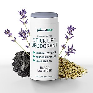 Stick Up Natural Deodorant for Women and Men with Bentonite Clay Powder, Arrowroot, Magnesium, Zinc, 3 oz. Vegan Deodorant for 3-4 months, Black Lavender - Primal Life Organics
