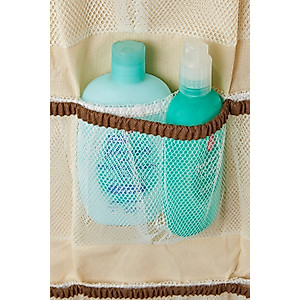 Over the Door Organizer - 42 Pockets - The beige fabric with brown trim is an attractive over door storage addition to any room. Three over the door hooks are included so there’s no assembly required