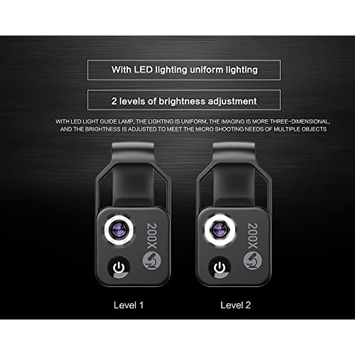 200X Phone Mini Pocket Microscope, with LED Light/Universal Clip, Portable Digital Microscope Camera Lens Attachments for Smartphone, Open up The microworld for Kids Adults (Black with CPL)