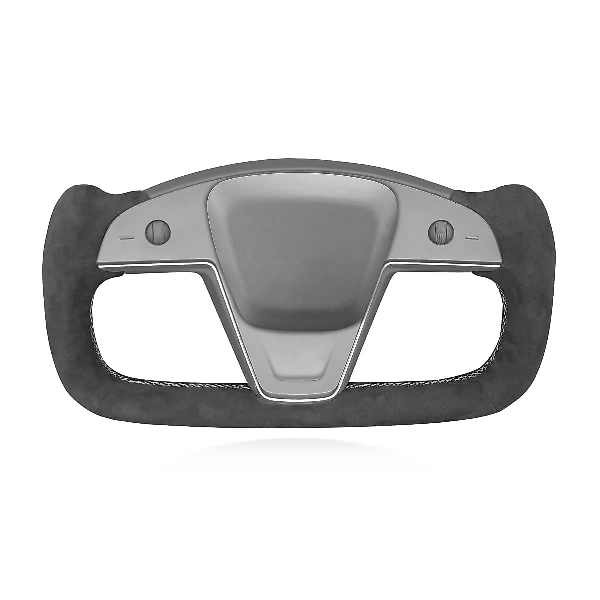 MEWANT Hand Stitch Dark Gray 9002 Alcantara Steering Wheel Cover Wrap for Tesla Model S Yoke 2021-2023 Model X 2021-2023