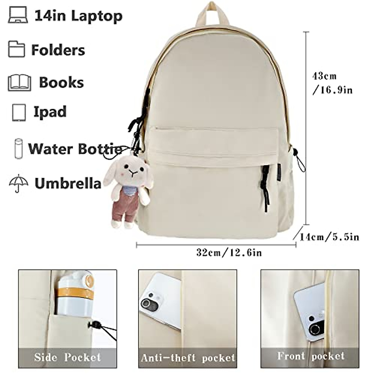 SPORTBANG School Backpack College High School Bags For Boys Girls Teens Lightweight Bookbag Travel Backpacks for Men Women (White, One Size)