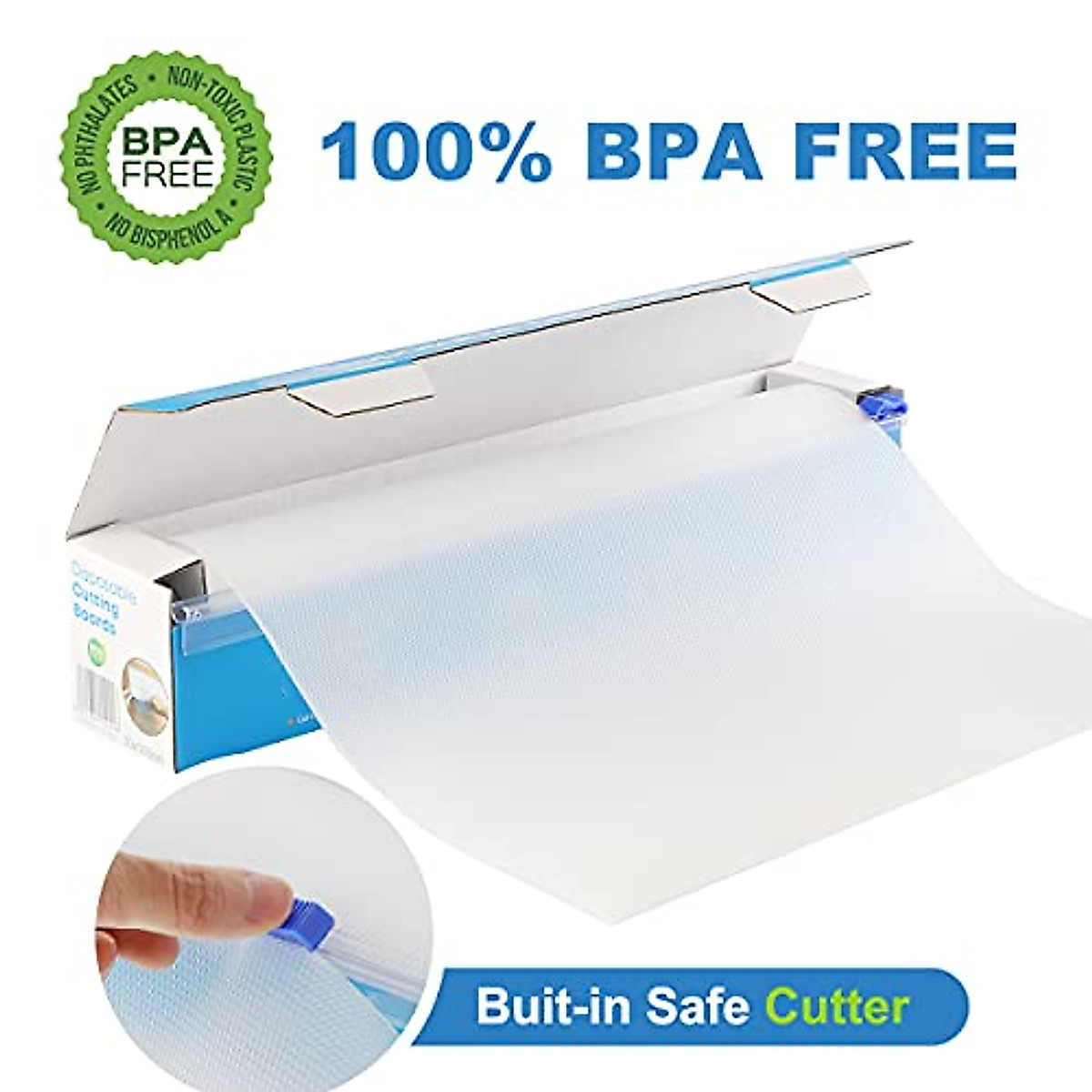 KOLOX Disposable Cutting Board with Built In Sliding Cutter, 10FT, Easy Clean-Up and Convenient Use, Large Flexible Chopping Boards for BBQ, Kitchen, Travel & Outdoor