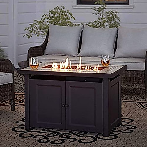 Sunjoy 40" Propane Fire Pit for Outside Rectangular Ceramic Tile Table Top Gas Smokeless Fire Pits Table with Lid and Lava Rocks