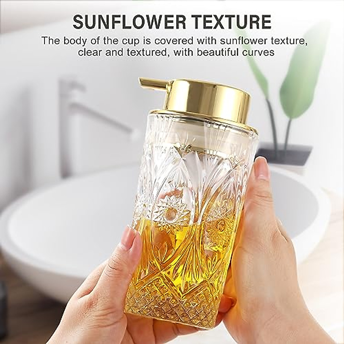 LEICURACE Glass Foaming Hand Soap Dispenser,Foaming Soap Dispenser for Bathroom,Clear Soap Dispenser with Pump (Sun Patteren)