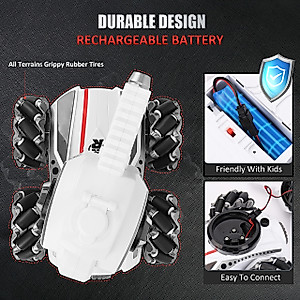 CXJ 3 Head RC Car,Rc Tank Car Shooting Water Bullets Remote Control Car, Kids 4WD Battle Stunt Car, Blow Bubble, Shoot Foam Darts, 360°Rotating, LEDs, Music, Toy Gifts for 6-15 Years Old Boys Girls