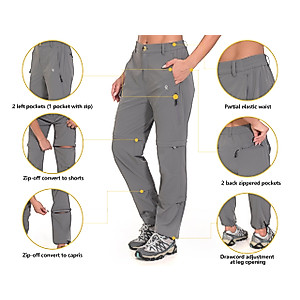 Little Donkey Andy Women's Stretch Convertible Pants, Zip-Off Quick-Dry Hiking Pants Gray Size L