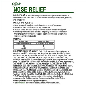HomeoPet Feline Nose Relief Natural Pet Medicine, Nasal and Sinus-Tract Support for Cats of All Ages, 15 Milliliters