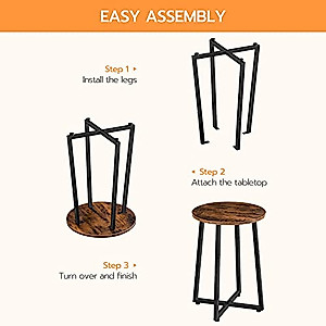 HOOBRO Round Side Table, Round Accent End Table with Sturdy X-Shaped Metal Frame, 15.7" Round Nightstand, for Living Room, Bedroom, Balcony, Office Rustic Brown BF95BZ01