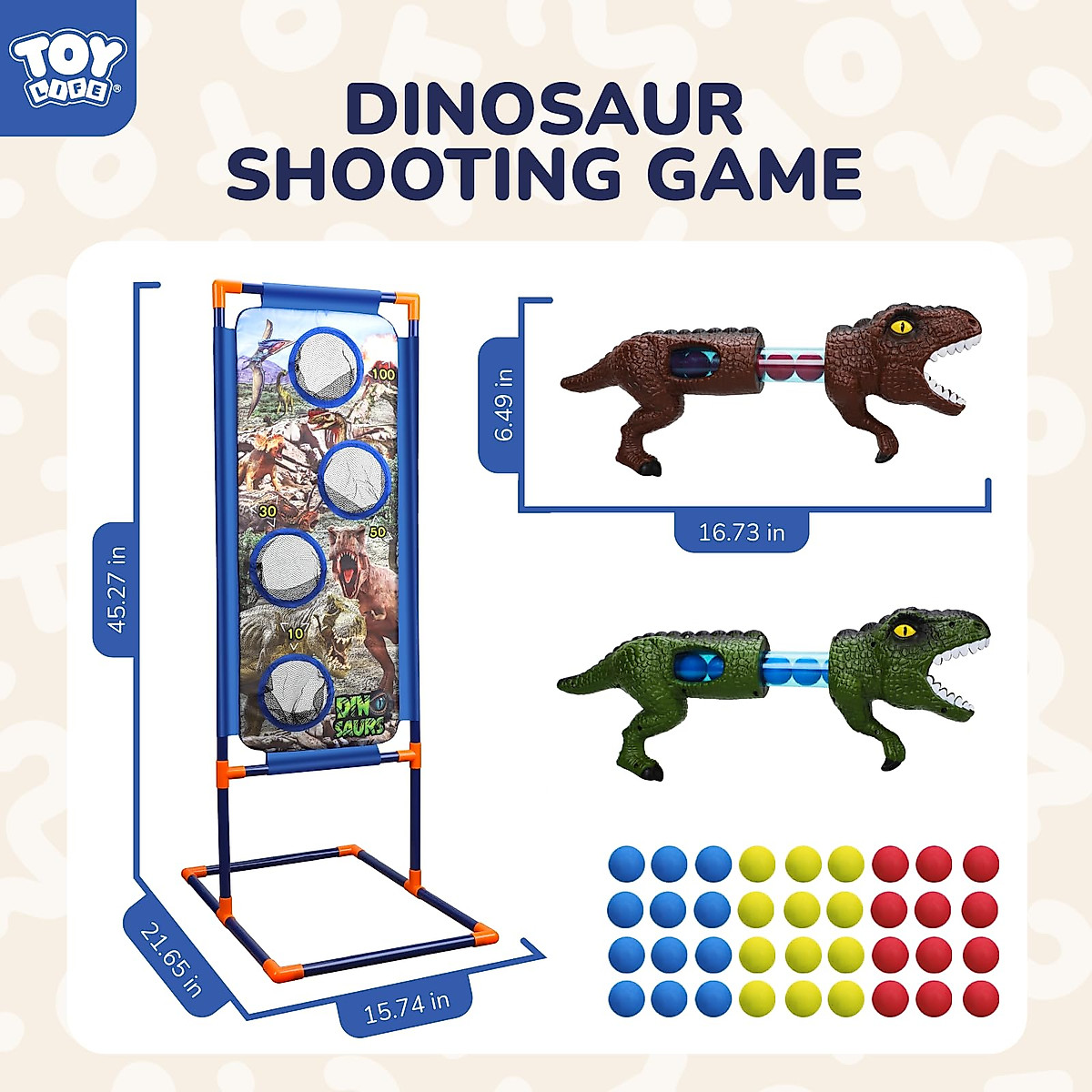 TOY Life Dinosaur Toddler Outdoor Toys for Kids 3 5 7, 2 Dinosaur Toy Guns for Boys with 36 Foam Balls, Kids Outside Toys, Dinosaur Shooting Party Games Gifts, Outdoor Activities Games for Kids