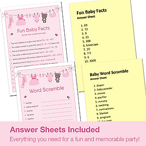 Papery Pop Baby Shower Games for Girl - Set of 4 Games for 30 Guests - Double Sided Cards - Baby Shower Supplies