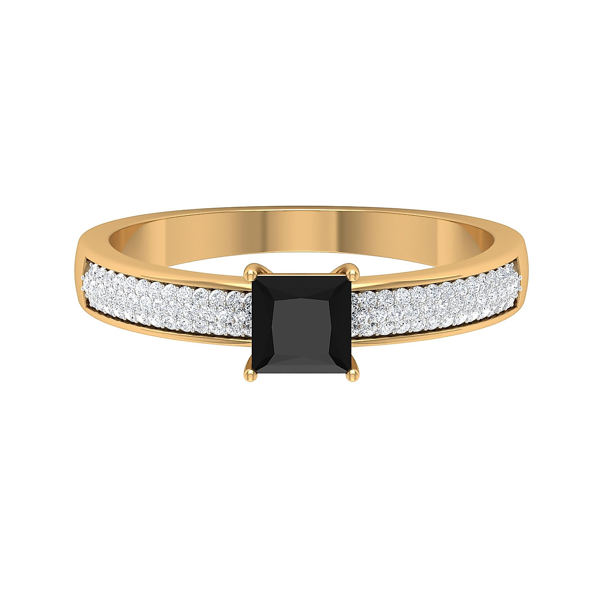 Black Spinel and Diamond Engagement Ring, Princess Cut Black Spinel and Gold Engagement Ring, 14K Yellow Gold, Size:US 6.00