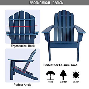 Piamomso Folding Plastic Adirondack Chair, All Weather Resistant Fire Pit Chair for Outside Patio Lawn Garden Backyard Deck, Blue