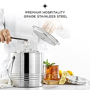 JoyJolt Metal Double Wall Ice Bucket with Lid, Ice Tongs and Strainer. 3L Insulated Ice Bucket for Cocktail Bar, Wine, Home Bar Accessories, Parties, Champagne Bucket. Stainless Steel Ice Buckets