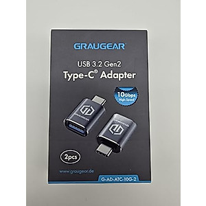 GRAUGEAR USB C to USB Adapter Pack of 2, 10Gbps Data Transfer, USB C Male to USB A Female Adapter 10Gbps, Compatible with PC, Laptop, MacBook, iPhone, iPad, Apple Watch, USB Charger, Type C Devices