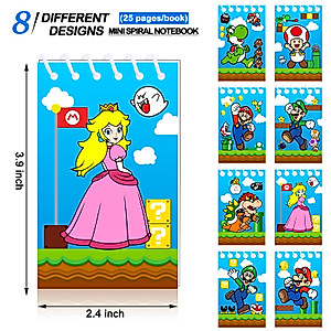Mario Birthday Party Supplies, 24Pcs Mini Notepads for Mario Birthday Party Favors, Goodie Bag Stuffers, Children Classroom Rewards, 8 Types
