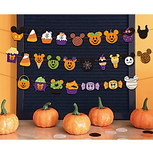 Mickeey Mouse Halloween Decorations Banner Pumpkin Style Halloween Banner Trick or Treat Halloween Garland Candy Banner for Halloween Party Decorations