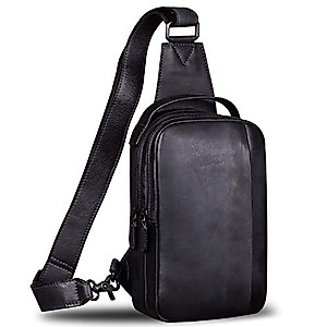 Genuine Leather Sling Bag for Men Crossbody Casual Hiking Daypack Vintage Handmade Chest Shoulder Backpack (Darkgray) Medium