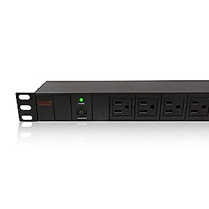 Maruson Basic PDU, 8 5-15R Outlets, 120V / 15A, 5-15P, 19" 1U Horizontal Rackmount Power Distribution Unit, 10 ft Cord, UL Certified & RoHS Compliant, for Server Racks and Networking, PDU-R1508