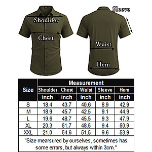 COOFANDY Mens Shirt Dress Button Up Wrinkle Free Casual Slim Fit, Army Green, Medium, Short Sleeve