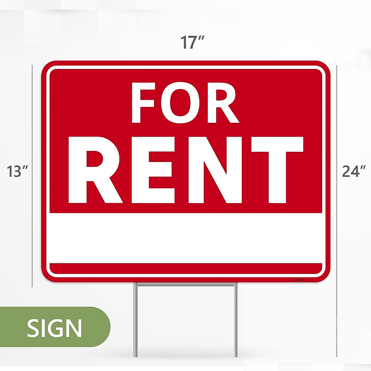 2PC For Rent Sign with Stand, 17 Inches by 13 Inches - Double Sided Signs - Corrugated Plastic - For Rent Yard Sign with Stake