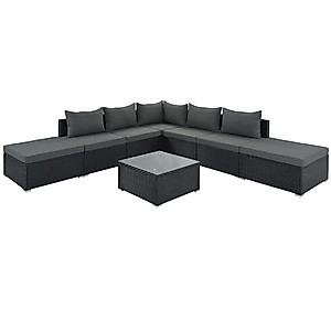 XD Designs 8-Pieces Outdoor Patio Furniture Sets, All Weather PE Wicker Sectional Sofa Set with Tempered Glass Table, Garden Conversation Set with Comfortable Cushion (Gray Cushions)