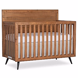 Evolur Stilnovo Mid Century 4-in-1 Convertible Crib in Sugarcane, Greenguard Gold Certified, 3 Mattress Height Settings, Modern Nursery, Wooden Furniture