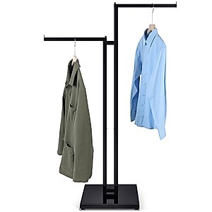 Weysat 2 Way Clothing Rack with 16" Straight Arms Adjustable From 48" to 72" Heavy Duty Clothing Display Stand for Boutique Shops Large Retail Stores and Home Storage, Rectangular Tubing (Black)