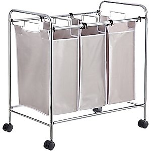 Amazon Basics 3-Bag Rectangular Laundry Hamper Sorter Basket, Grey