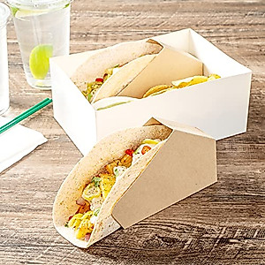 Restaurantware Bio Tek 6 .25 x 2 x 3.75 Inch Single Taco Holder 200 Greaseproof Stand Up Taco Holder - Large Self-Standing Kraft Paper Paper Taco Holder Freezable
