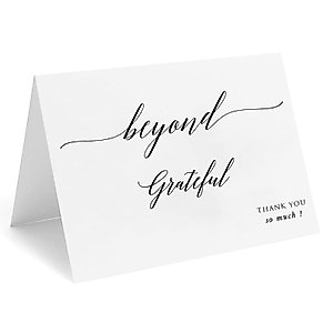 Udoula Beyond Grateful Thank You Cards with Envelopes, Pack of 30, 4x6 Folded, Elegant Fold Over Greetings, Perfect for Wedding, Bridal Shower, Baby Shower, Birthday to say thanks! (Black)
