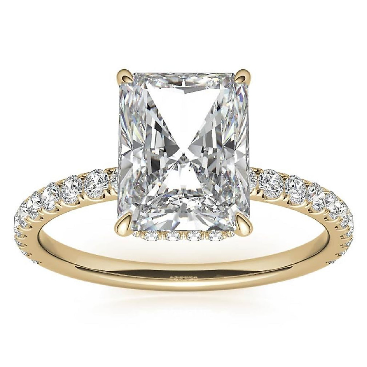 10K Solid Yellow Gold Handmade Engagement Rings 3.0 CT Emerald Cut Moissanite Diamond Solitaire Wedding/Bridal Ring Set for Women/Her Propose Ring (7.5)