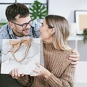 Homelove 8 Pieces Large Gift Bags,10.6" X 4.7" X 11.8" Marble Pattern Gift Bag with Ribbon Bow, Waterproof Paper Gift Bag for Holiday Birthday Christmas Wedding Party