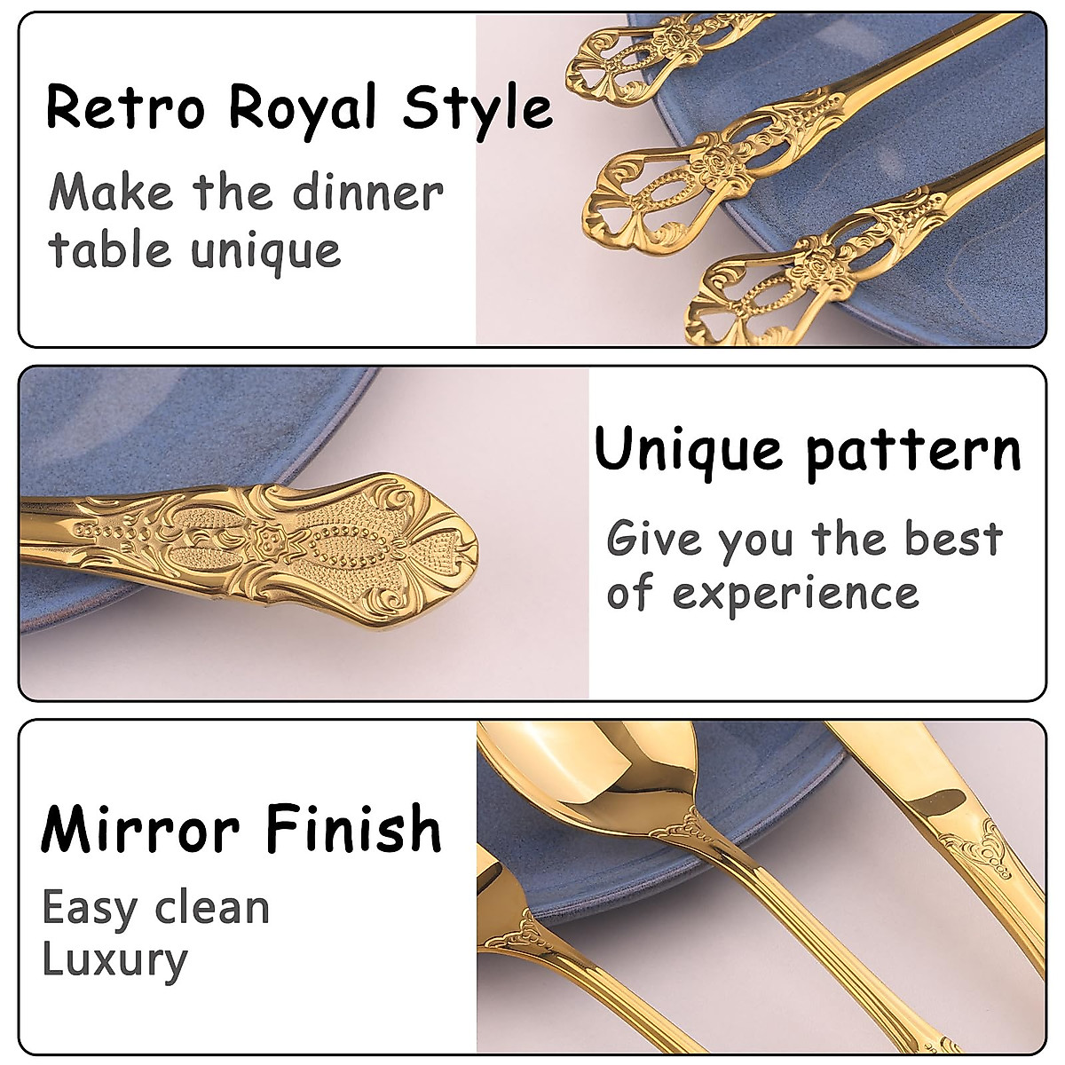 Retro Royal Gold Silverware Set With Gift Box For 8 Cutlery Set Utensils Stainless Steel Flatware 40 Pieces MIKIWAY Kitchen Tableware Set For Gifts Festive, Dishwasher Safe, Mirror Polishing