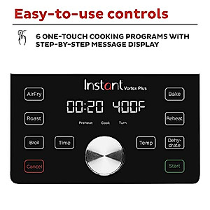 Instant Vortex Plus Air Fryer Oven, 6 Quart, From the Makers of Instant Pot, 6-in-1, Broil, Roast, Dehydrate, Bake, Non-stick and Dishwasher-Safe Basket, App With Over 100 Recipes, Stainless Steel