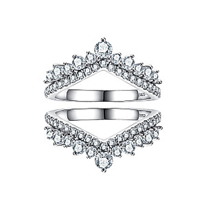 CannyCat 1.23 CTTW Moissanite Ring Enhancers 2 pieces Lab Created Diamond Curved Wedding Bands for Women Platinum Plated Silver Eternity Stacking Rings Wrap Guard for Engagement Anniversary Ring (5.5)