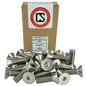 Stainless 3/8-16 x 1-1/4" (3/4" to 3" Available) Socket Flat Head Screws, Full Thread, Hex Drive, Stainless Steel 18-8, Coarse Thread (3/8-16 x 1-1/4")